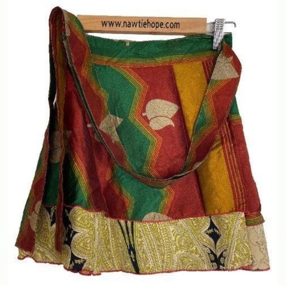 Handmade | Skirts | Sari Wrap Mini Skirt Reversible 6l 44w Green | Poshmark